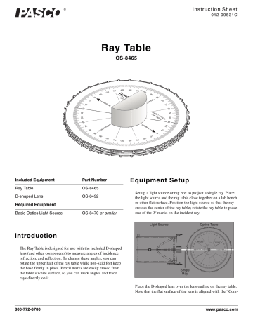 Pasco OS-8465 Basic Optics Ray Table Owner's Manual | Manualzz