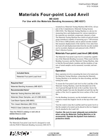 Pasco ME-8249 Four-point Load Anvil Owner's Manual | Manualzz