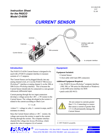 Pasco CI-6556 Current Sensor Owner's Manual | Manualzz