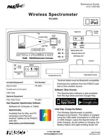 Pasco PS-2600 Wireless Spectrometer (VIS) Reference guide | Manualzz