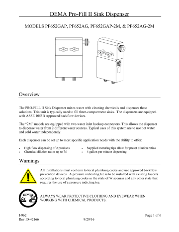Dema PF652GAP ProFill Dual Dispenser Instruction Sheet | Manualzz