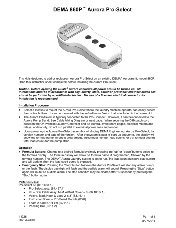 Dema Aurora Pro Select Remote Instruction Sheet | Manualzz