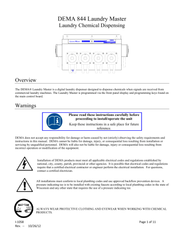 Dema DC 844 CIP Clean-In-Place Systems for Multiple Product Instruction ...