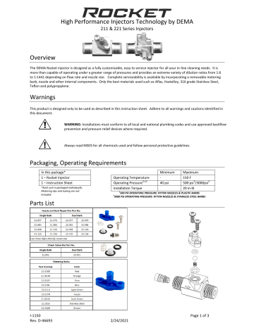 Dema Rocket High Performance Injector Instruction Sheet | Manualzz