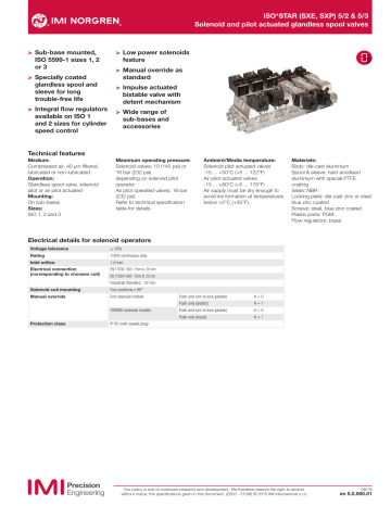 Norgren SXE9674-Z50-81-89N ISO Star Valve - Solenoid Datasheet | Manualzz