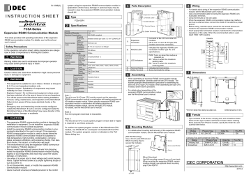 IDEC FC5A Expansion RS485 Communication Module Instruction Sheet | Manualzz