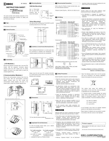 IDEC FC5A MICRO Smart pentra Instruction Sheet | Manualzz