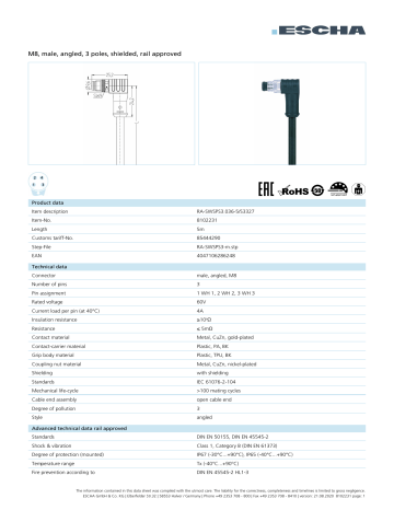 Escha 8102231 Data Sheet | Manualzz
