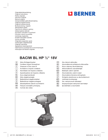 Berner 366313 Akku-Schlagschrauber BACIW BL HP ½" Brugervejledning ...