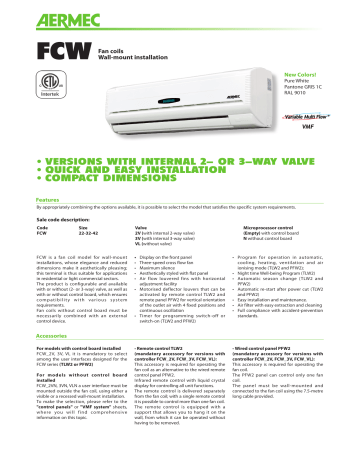 Aermec FCW Fan coil Data Sheet | Manualzz