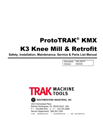 TRAK ProtoTRAK KMX K3 Safety, Installation, Maintenance, Service ...