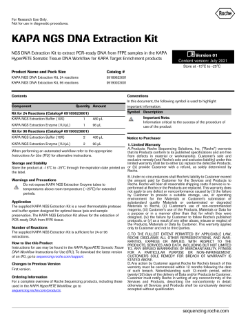 Roche KAPA NGS DNA Extraction Kit Operators Manual | Manualzz