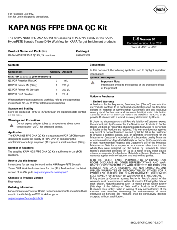 Roche KAPA NGS FFPE DNA QC Kit Operators Manual | Manualzz