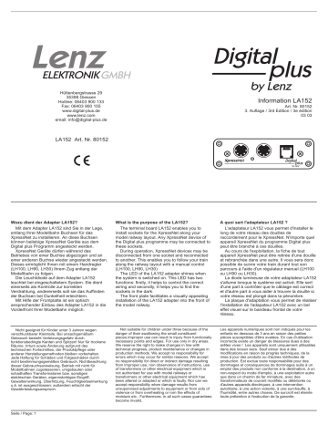 Lenz XpressNet Digital plus LA152 Information | Manualzz