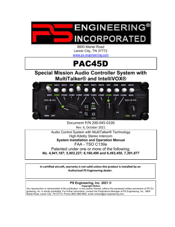 PS Engineering PAC45D SPECIAL MISSION Installation Manual | Manualzz