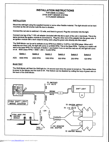 DYNATEK DSM-4 Installation Instructions | Manualzz