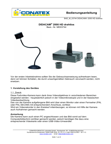 Conatex DIDACAM 2000 HD drahtlos Bedlenungsanleitung | Manualzz