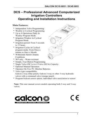 Galcon DC1S 6051 Operating And Installation Instructions | Manualzz