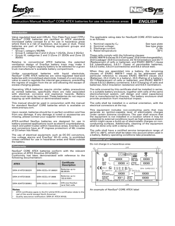 EnerSys NexSys CORE ATEX Series Instruction Manual | Manualzz