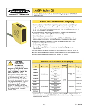 Banner L-GAGE Q50BVU Bedienungsanleitung | Manualzz