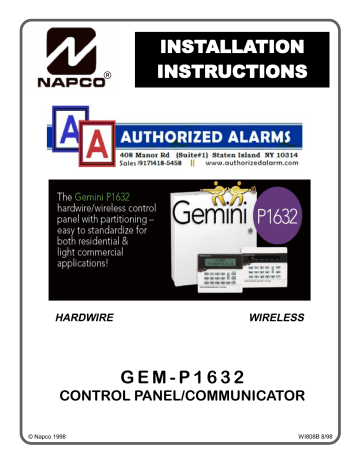 NAPCO Gemini P1632 Installation Instructions Manual | Manualzz