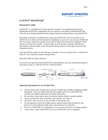 Sanofi-aventis Lantus SoloStar Instruction Leaflet | Manualzz