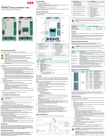 ABB UNITROL 1010 Kurzinstallationsanleitung | Manualzz