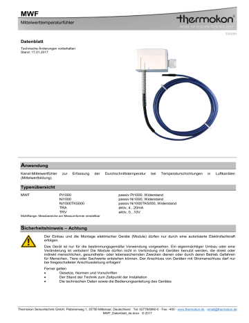 Thermokon MWF Pt1000 Datenblatt | Manualzz