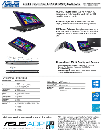 ASUS R554LA-RH31TWX Notebook Specification Sheet | Manualzz