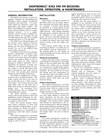 HAMTRONICS R302-2 Installation Operation & Maintenance | Manualzz