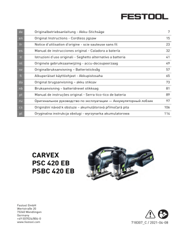 Festool Akku-Pendelstichsäge PSBC 420 EB-Basic Mode d'emploi | Manualzz