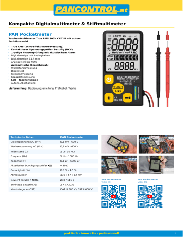 PANCONTROL Taschen-Multimeter 300V True RMS Benutzerhandbuch | Manualzz