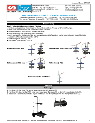Samoa-Hallbauer Fettpressenfüllgerät Füllmeister FG plus für 15/18 kg - Eimer Operating ...