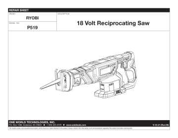 Ryobi P519 18V ONE+ Reciprocating Saw User manual | Manualzz