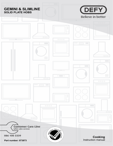 Defy DHD416 Gemini Solid Hob Product Manual | Manualzz