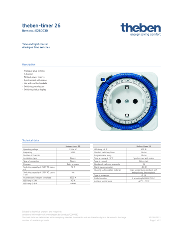 Theben timer 26 Data Sheet | Manualzz