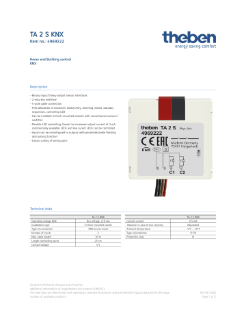 Theben TA 2 S KNX Data Sheet | Manualzz