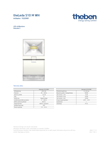 THEBEN theLeda S10 M WH Datablad | Manualzz