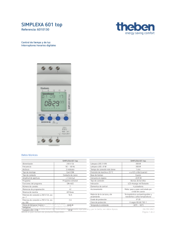 THEBEN SIMPLEXA 601 top Ficha de datos | Manualzz