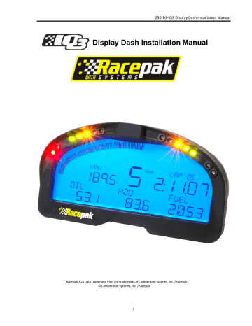 Racepak 250-DS-IQ3 IQ3 DISPLAY DASH Installation Manual | Manualzz