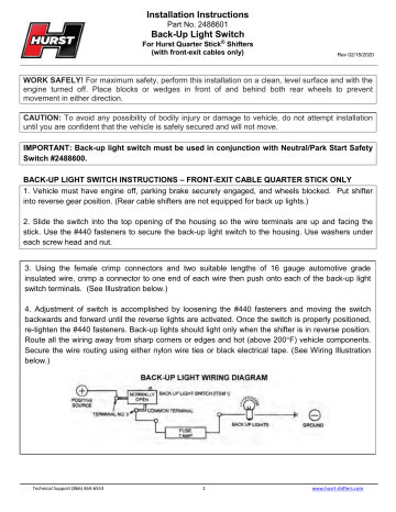 Hurst 2488601 Back-up Light Switch Instructions | Manualzz