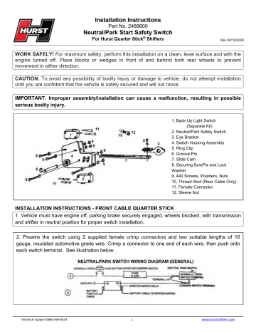 Hurst 2488600 Neutral Safety Switch for Quarter Stick Instructions ...