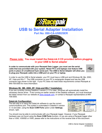 Racepak 890-CA-USB2SER USB TO SERIAL ADAPTER Owner's Manual | Manualzz