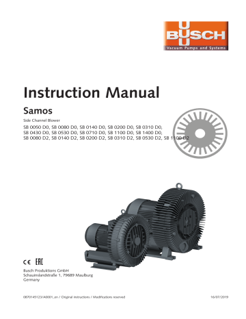 Busch SAMOS SB 0080–0200 D2 Blower Instruction Manual | Manualzz
