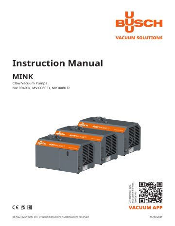 Busch MINK MV 0040–0080 D Synchro Vacuum pump Instruction Manual | Manualzz