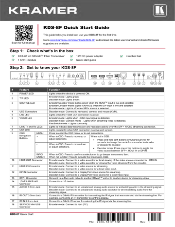 Kramer KDS-8F Quick Start Manual | Manualzz