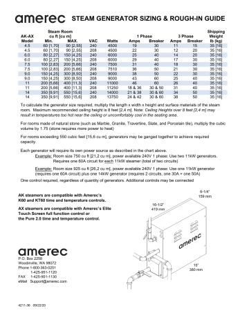Amerec AK & AX Steam Generator Sizing & Rough-in Guide Guide | Manualzz