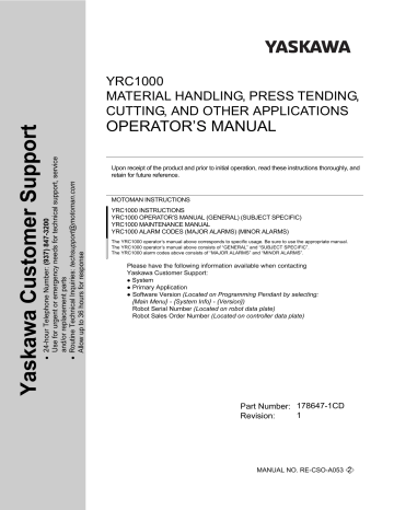 YASKAWA YRC1000 Operator's Manual | Manualzz