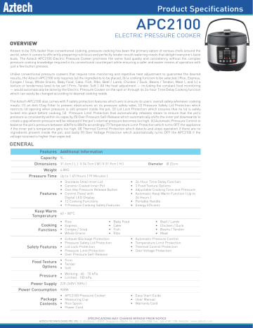 Aztech APC2100 Food Preparation Datasheet | Manualzz