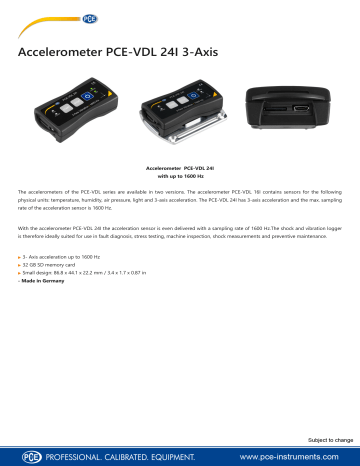 PCE PCE-VDL 24I Accelerometer Data Logger 3-Axis Datasheet | Manualzz